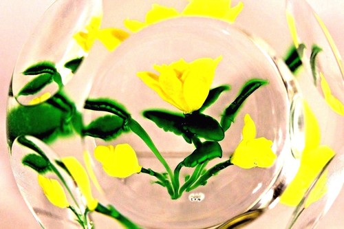 SCARCE Fantastic McDOUGALL Yellow ROSES Bouquet MULTIFACETED Glass ...