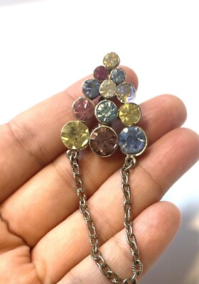 1.384 Vintage brooch, silver tone, colored crystals, chain | eBay