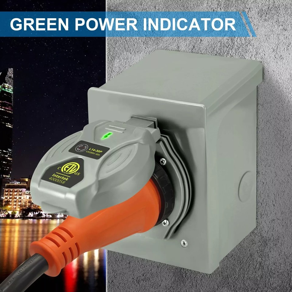 30A Generator Power Inlet Box NEMA 3R Generator Outlet Box L14-30P, 3 ...