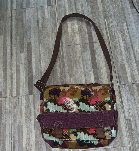 FOSSIL Key-Per Purple Waxed Canvas Messenger Laptop Bag Soft Briefcase ...