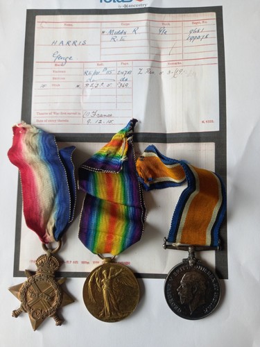 ww1 Trio medals awarded to Pte G Harris 9681 Middx Reg | eBay UK
