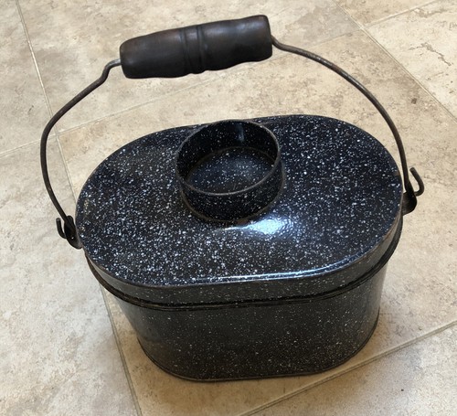 Vintage Steel Tin Coal Miners Rail Metal Lunch Pail Bucket Agateware ...