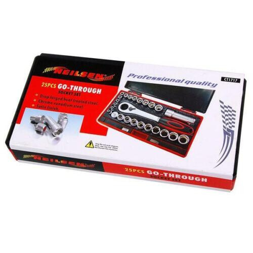 25PC GO THROUGH RATCHET SOCKET SET 10-19MM HOLLOW WRENCH - CT1717 | eBay UK