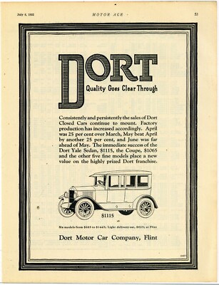 1922 Dort Motor Car Co. Ad: Quality Goes Clear Through - Flint ...