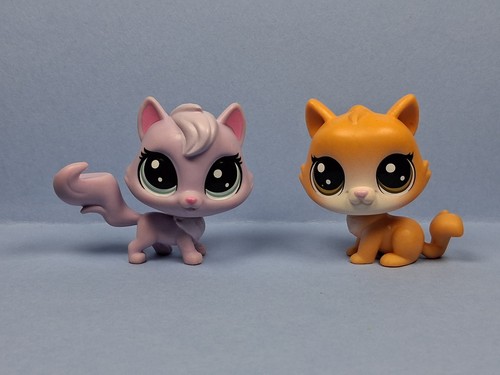 LPS Littlest Pet Shop #3-77 Persian Cat Hungry Pets #78 Orange Cat Lot ...