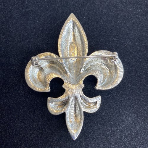Vintage Oscar De La Renta Signed Textured Fleur De Lis Silver Tone Brooch Pin | eBay