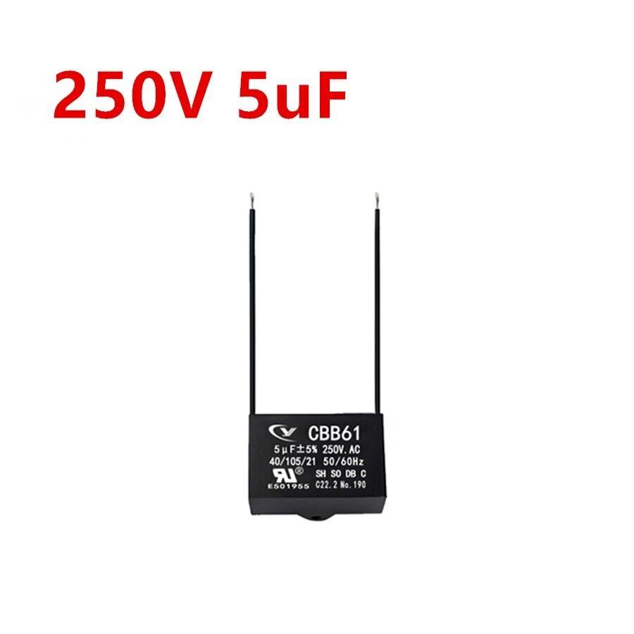 5PCS CBB61 5mfd 5uf 5.0uf 250V VAC Ceiling Fan Capacitor 2 Wires US ...