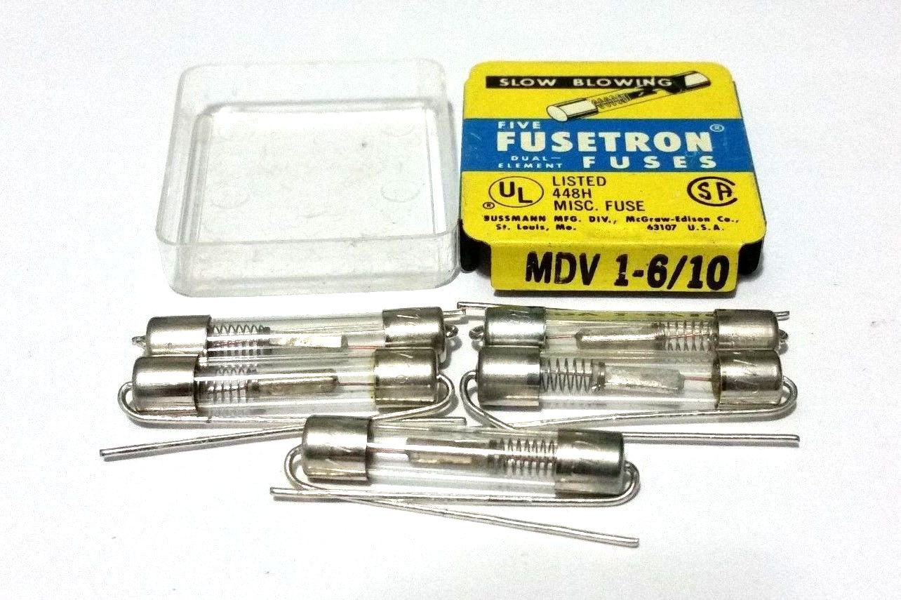 SET OF 5 MDV 1-6/10 125V FUSETRON PIGTAIL BUSSMANNAXIAL FUSES | eBay
