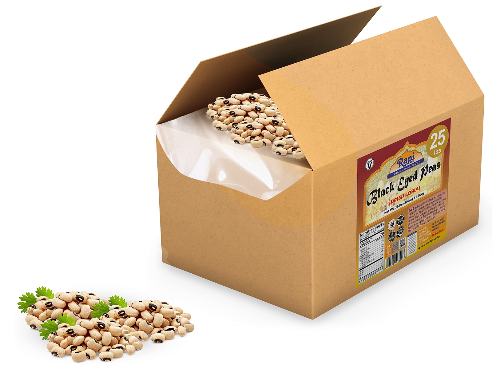 Rani Black Eyed Peas, Dried Cowpeas (Lobhia) 400oz (25lbs) 11.36kg Bulk ...