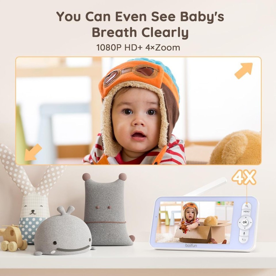 BOIFUN Wifi Auto Tracking Video Baby Monitor Camera, App & 5 Screen ...