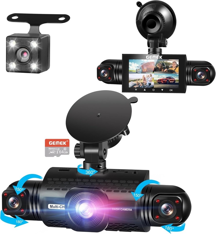 4 Channel Dash Cam 360° View, 1080P Front and Rear Inside, Left Right ...