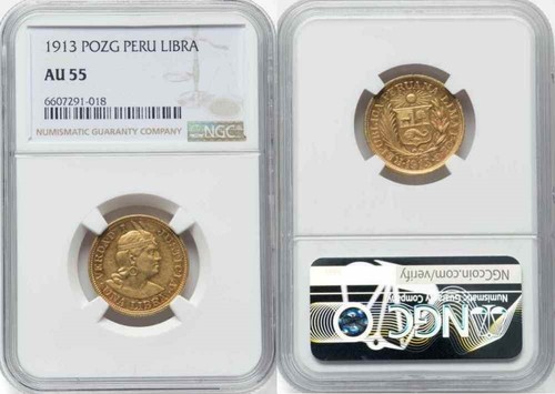 Scarce 1913 Peru Gold Coin Libra (Pound) Lima Mint Native Head Facing ...