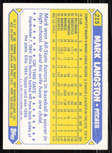 1987 Topps - Tiffany #215 Mark Langston for sale online | eBay