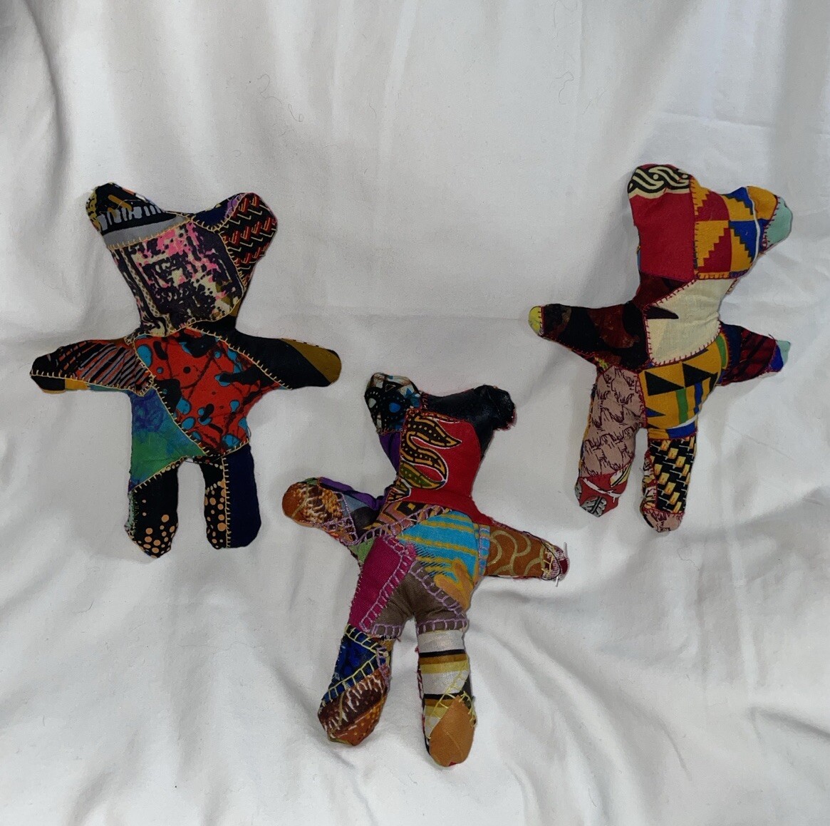 3 Kenyan Handmade African Fabric Plush Stuffed Teddy Bears Nursery Baby ...
