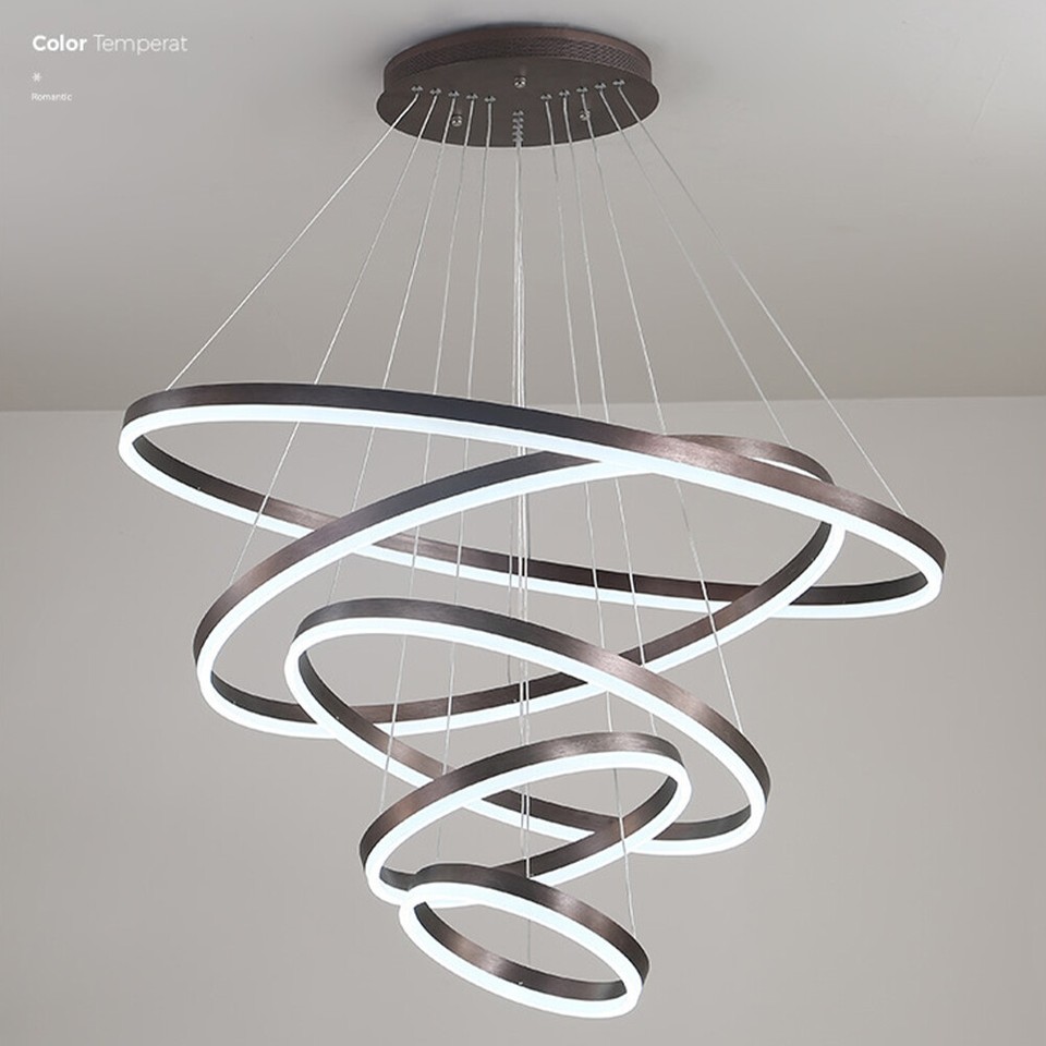 Modern Large 5 Tiers Dimmable LED Ring Chandelier Suspended Pendant ...