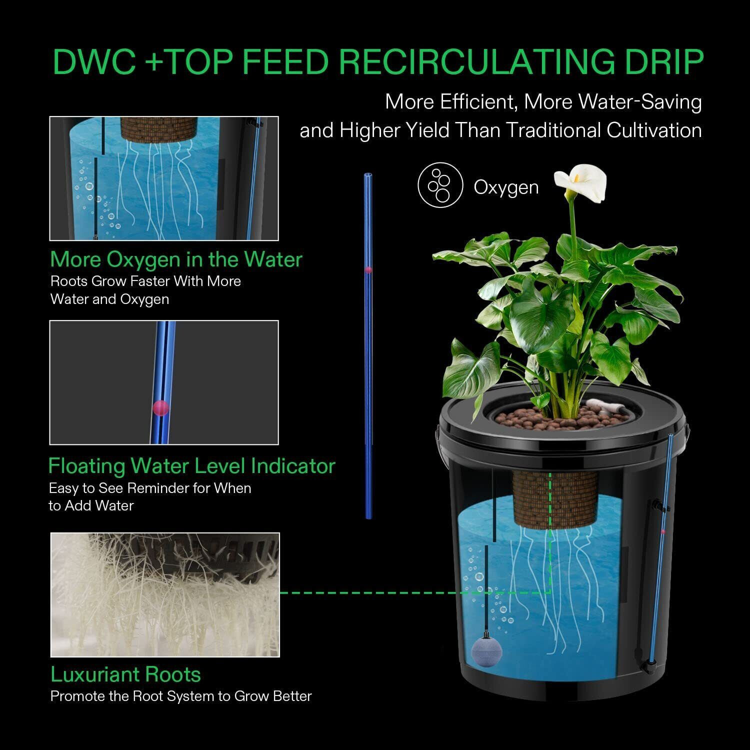 Hydroponic DWC & Drip Recirculating Growing System 4 Plant Buckets ...