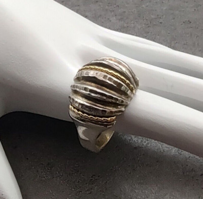 Estate Michael Anthony Sterling Silver & 14K Gold Vintage Ribbed Domed ...
