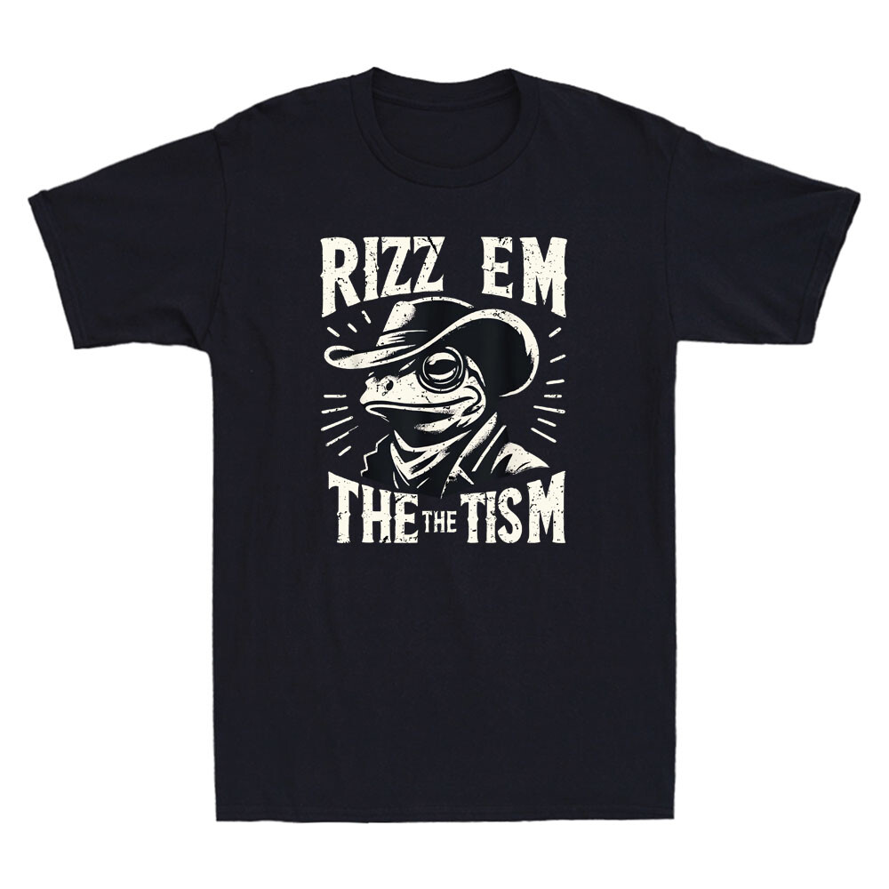 Rizz Em The Tism Funny Cowboy Frog Meme Vintage Men's Short Sleeve T ...