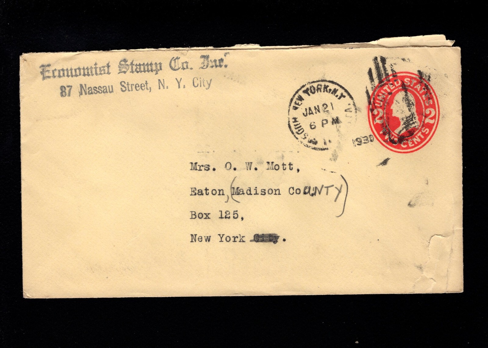 STAMP DEALER New York 1930 Economist Stamp Co PSE Cover 2V | eBay