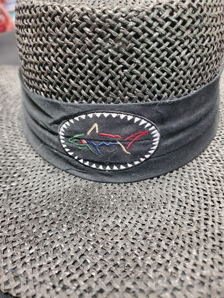 Greg Norman Signature Black Straw Hat w/ Embroidered Shark Logo Black ...