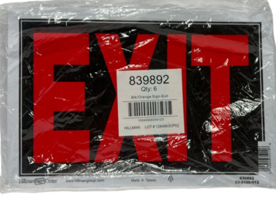 HILLMAN 839892 EXIT SIGN BLACK & RED PLASTIC 8X12 INCHES (QTY: 6) | eBay