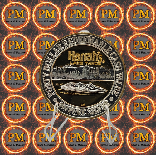 1.5oz .999 Fine Silver $40 Casino Token, Lake Tahoe Speedboat / Harrah ...