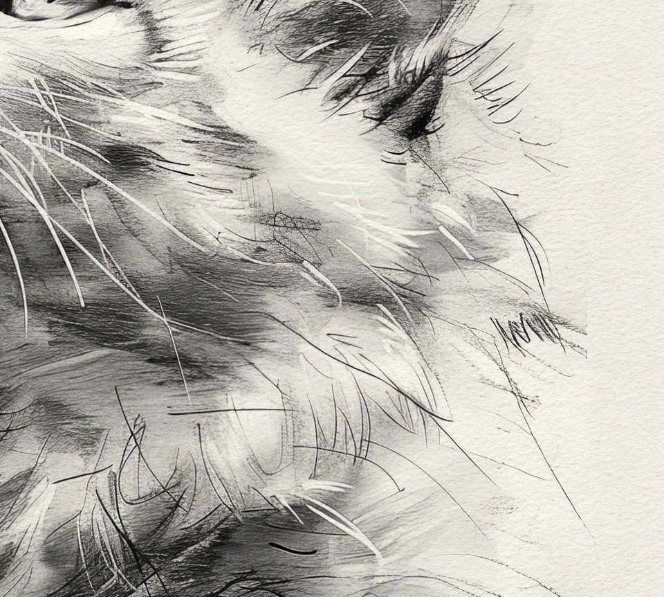 Curious Cat Drawing 12"x8" Print on Matte Paper | Ink and Pencil ...