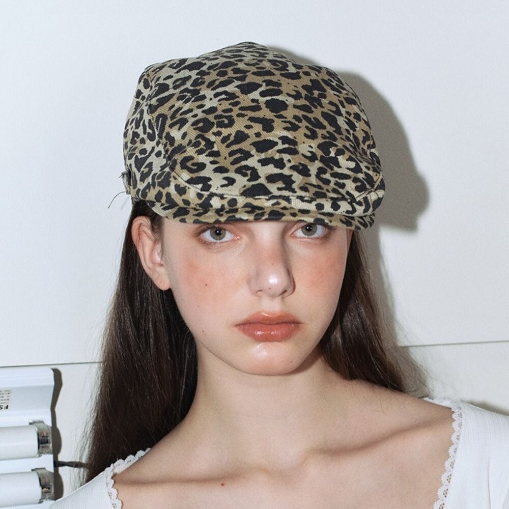 Casual Leopard Beret Retro British Peaked Cap Fashion Leopard Print Cap ...