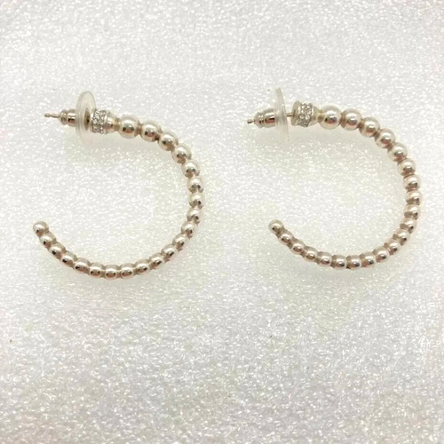 Silver Tone Beaded Open Hoop Earrings Rhinestone Accent Womens Fashion ...