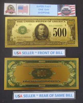 $500 Dollar Gold Certificate 1938 Repro Gold Plated Foil Bill Sharp ...