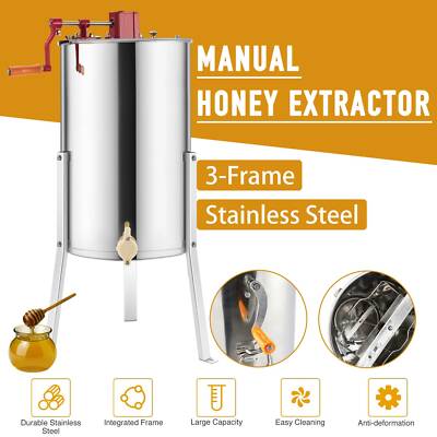 3-Frame Manual Honey Extractor Centrifuge Equipment Drum w/ Adjustable ...