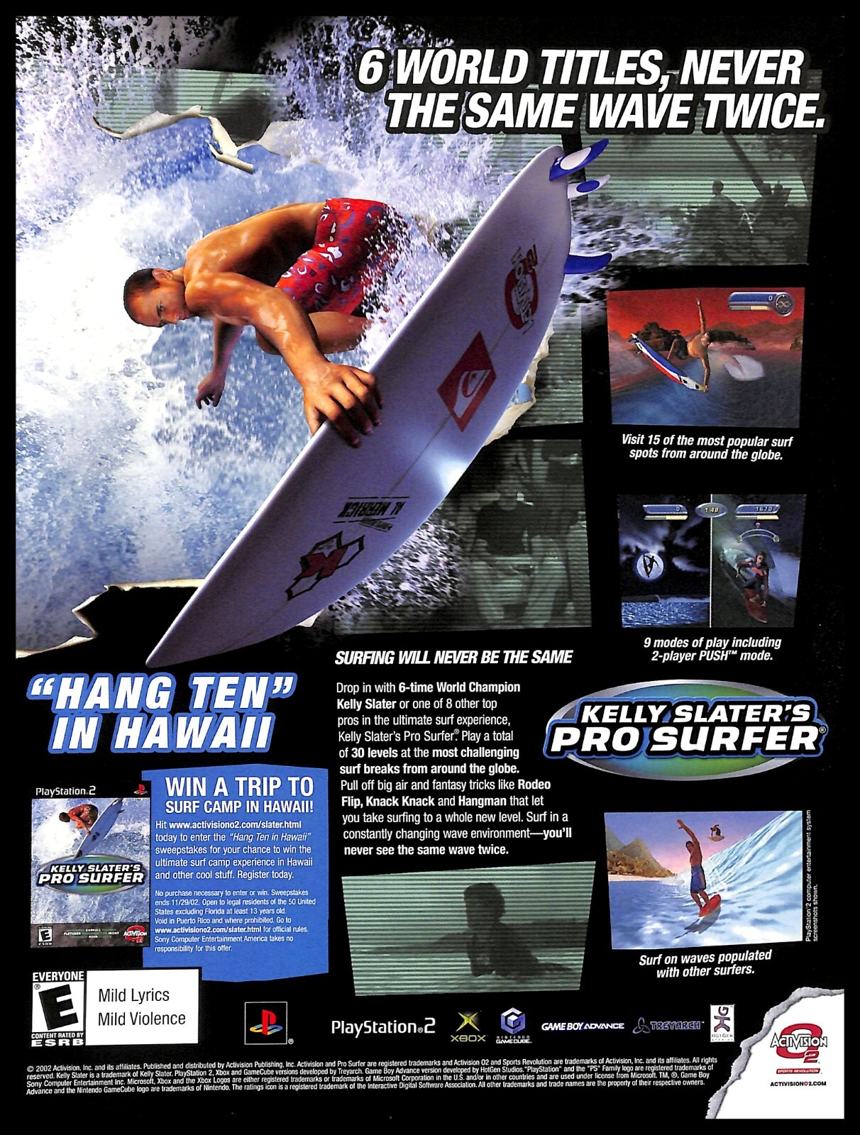 2002 Kelly Slater's Pro Surfer Retro Video Game PRINT AD Xbox Gamecube ...