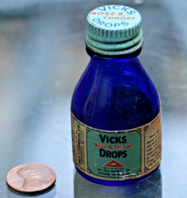 Vintage Vicks "Nose and Throat" Cobalt Blue Glass Drops Bottle original ...