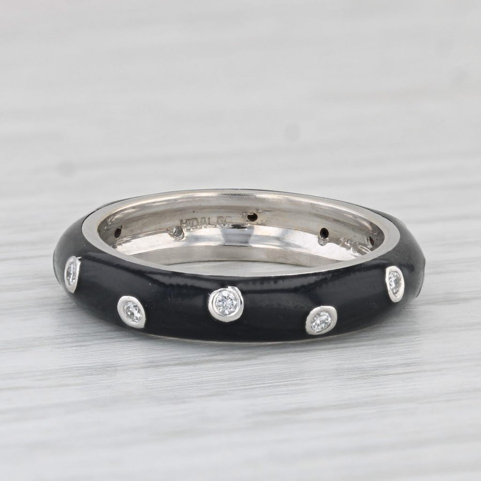 Hidalgo 0.18ctw Diamond Black Enamel Ring 18k White Gold Stackable Ring ...