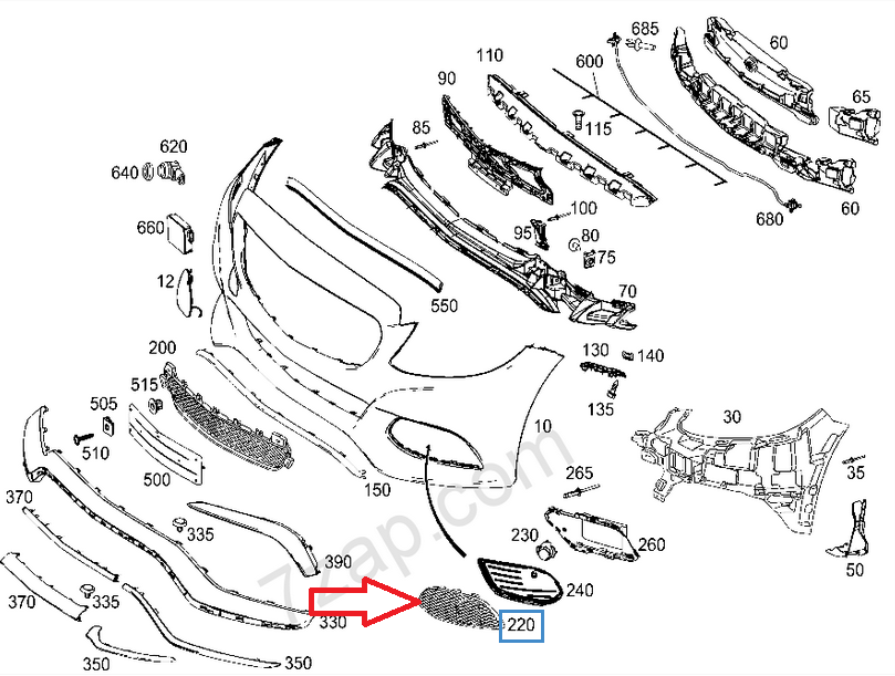 MERCEDES-BENZ C-CLASS W205 Front Bumper Left Grille A2058852723 2016 ...