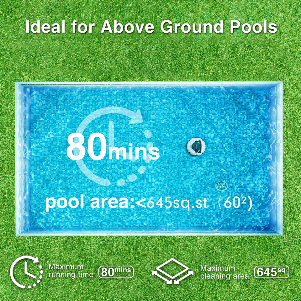 Winny Pool Cleaner Robot Cordless Pool Vacuum Ideal for Above Pools ...