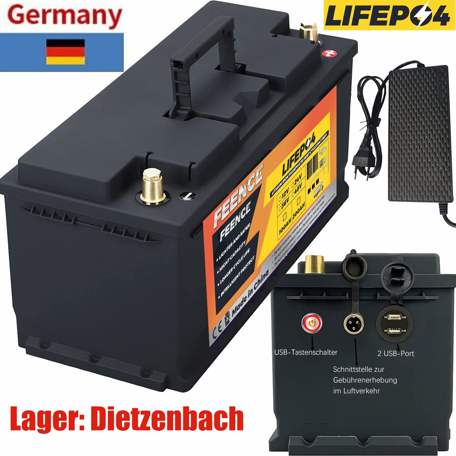 FEENCE LiFePO4 Akku 12V 100Ah Lithium Batterie 5000 Zyklen für ...