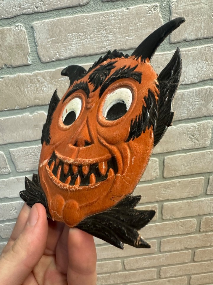 SCARCE Antique 1920s Halloween Devil Satan Diecut Cardboard Embossed ...