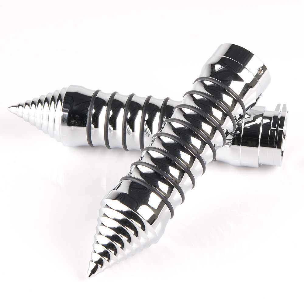 1" Chrome DRILL spike hand grips (2pcs) for Harley Dyna Street Bob ...