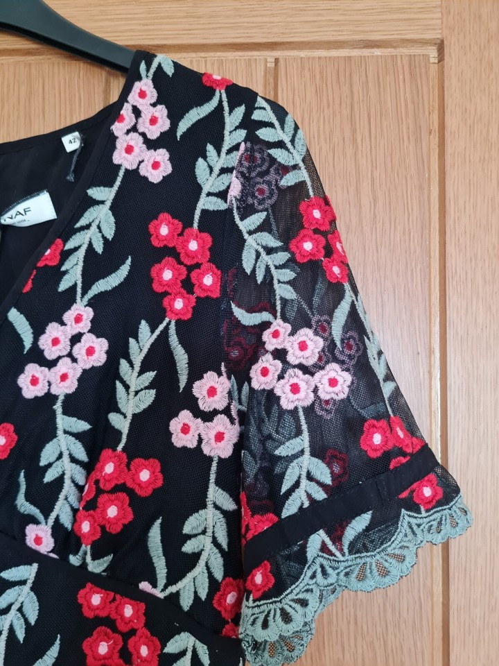 BNWT Naf Naf Floral Embroidered Dress Size 14 | eBay UK
