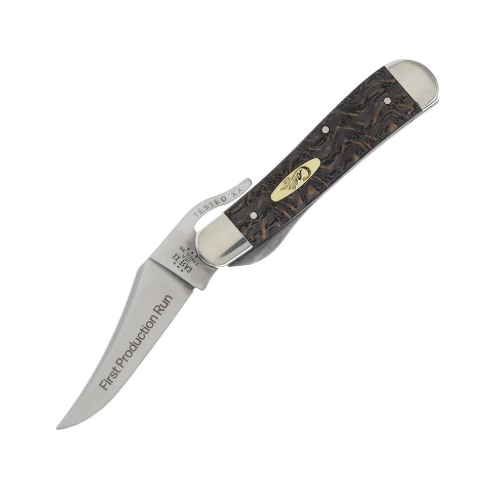 Case XX First Production Run Black Curly Oak Wood RussLock Knife 94002 ...
