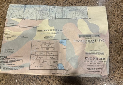 Military Escape , Evasion Chart, EVC NH-37D Map War Saudi Arabia, Iraq ...
