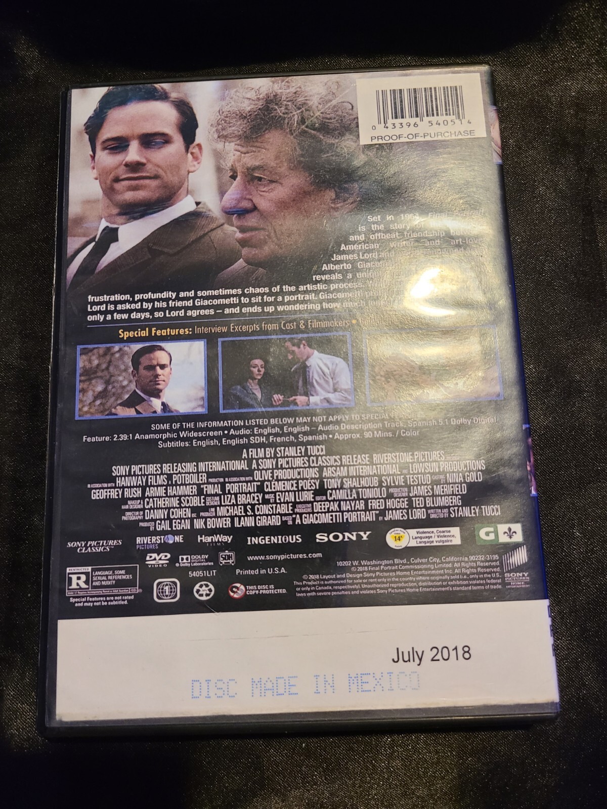 Final Portrait - DVD - Armie Hammer, Clémence Poésy, Geoffrey ...