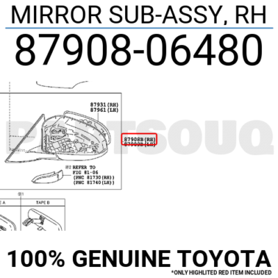 8790806480 Genuine Toyota MIRROR SUB-ASSY, RH 87908-06480 | eBay