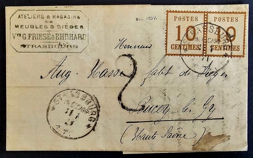 🇩🇪RARE German Elsass Occupation 1870 10c INVERTED STRIPES / Cover ...