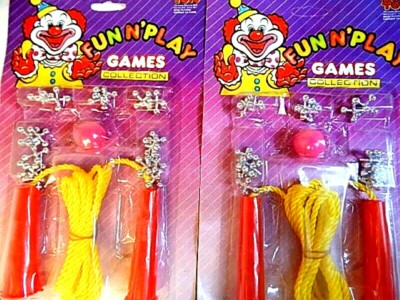 Nos 2 FunNPlay Set Toy Kids Games Jacks SuperBall Jump Rope Retro Clown ...