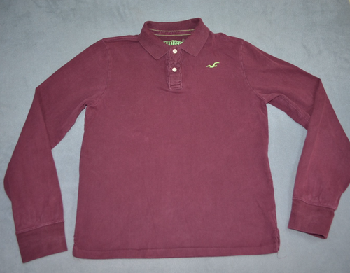 Hollister Mens Large Long Sleeve Polo Rugby Shirt Logo Burgundy Thick ...