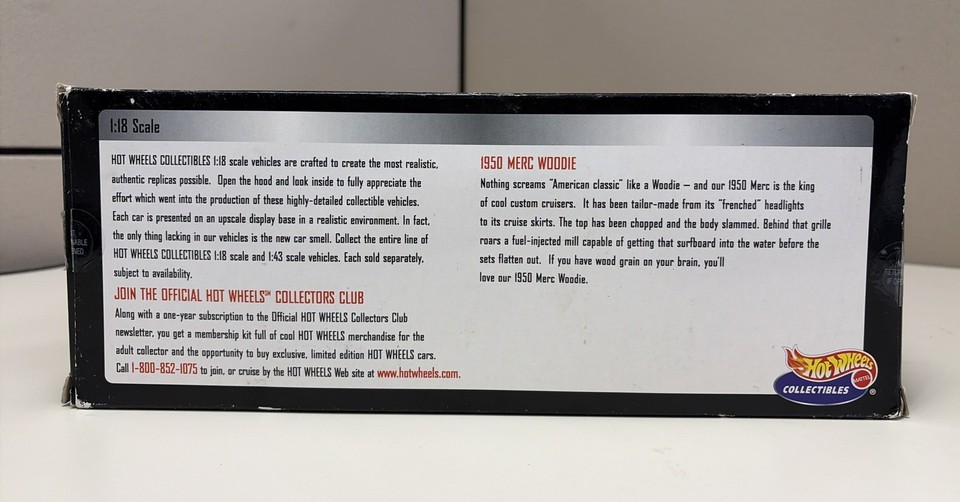 NIB Hot Wheels 26417 1950 Merc Woodie Red Diecast Model Car 1/18 Scale ...