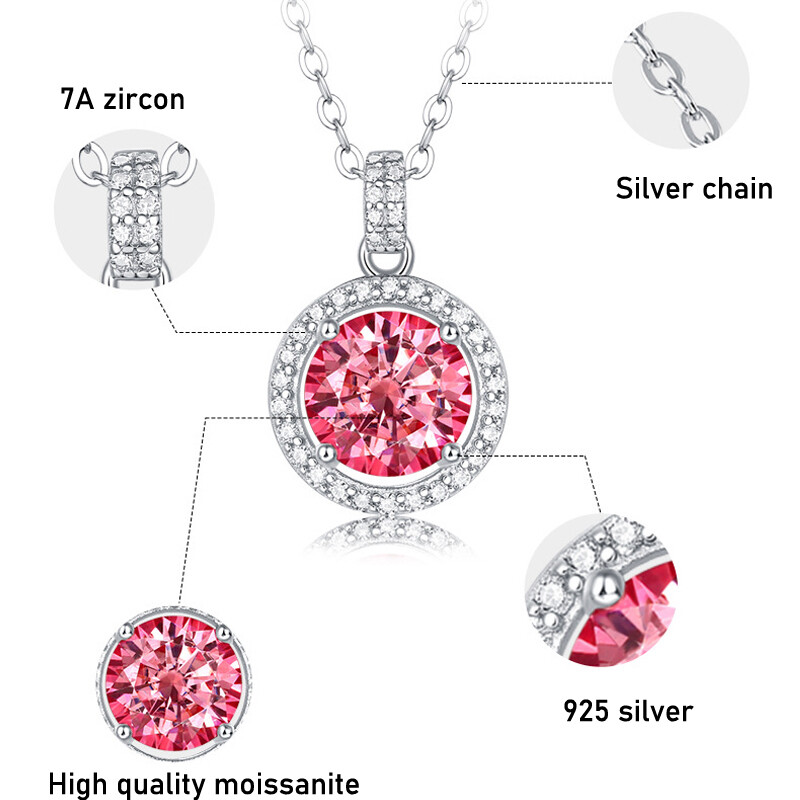 1CT D Color Pink Moissanite Necklace 925 Sterling Silver Pendant Wedding Jewelry | eBay