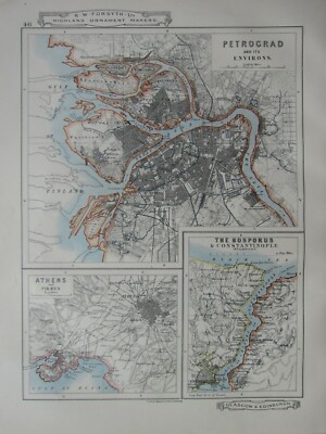 1919 MAP ~ PETROGRAD CITY PLAN ATHENS & PIRAEUS ~ THE BOSPORUS ...